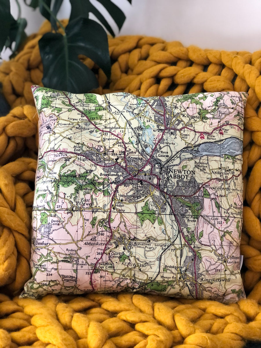 Square Vintage Map Cushion - Newton Abbot, Devon – Grace & Favour Home